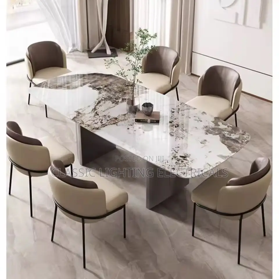 Modern Luxury Dining Table 6 Seater Stone Top Dining Room Set in Ojo ...
