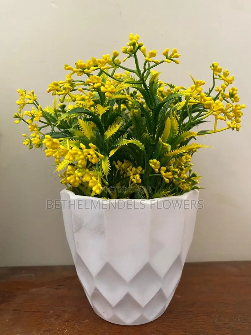 White Mini Table Tops Paired With Yellow and White Heather Spray| 20cm ...