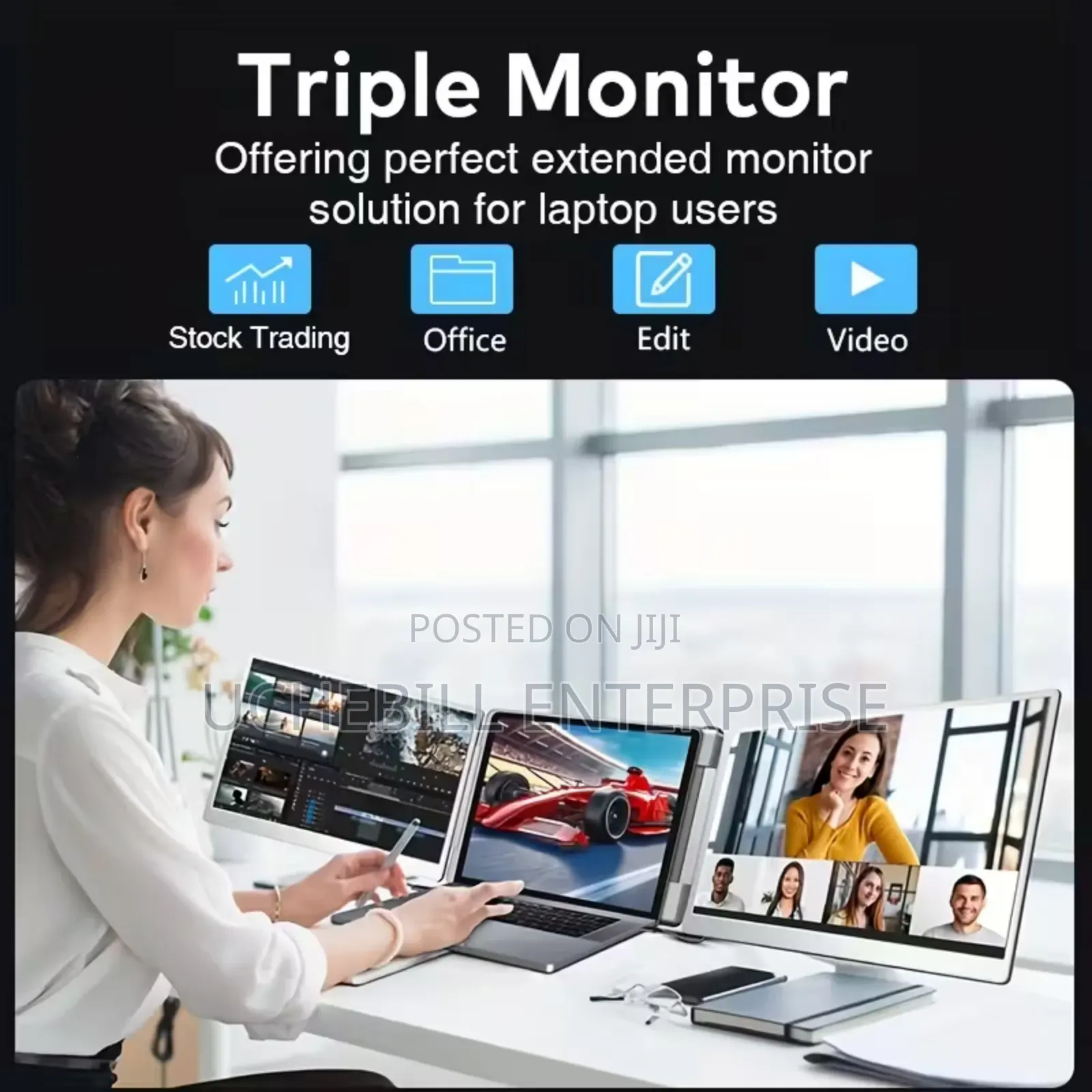 Dual 16-Inch Triple-Screen Laptop Monitor Extender, Screen 360° Rotat ...