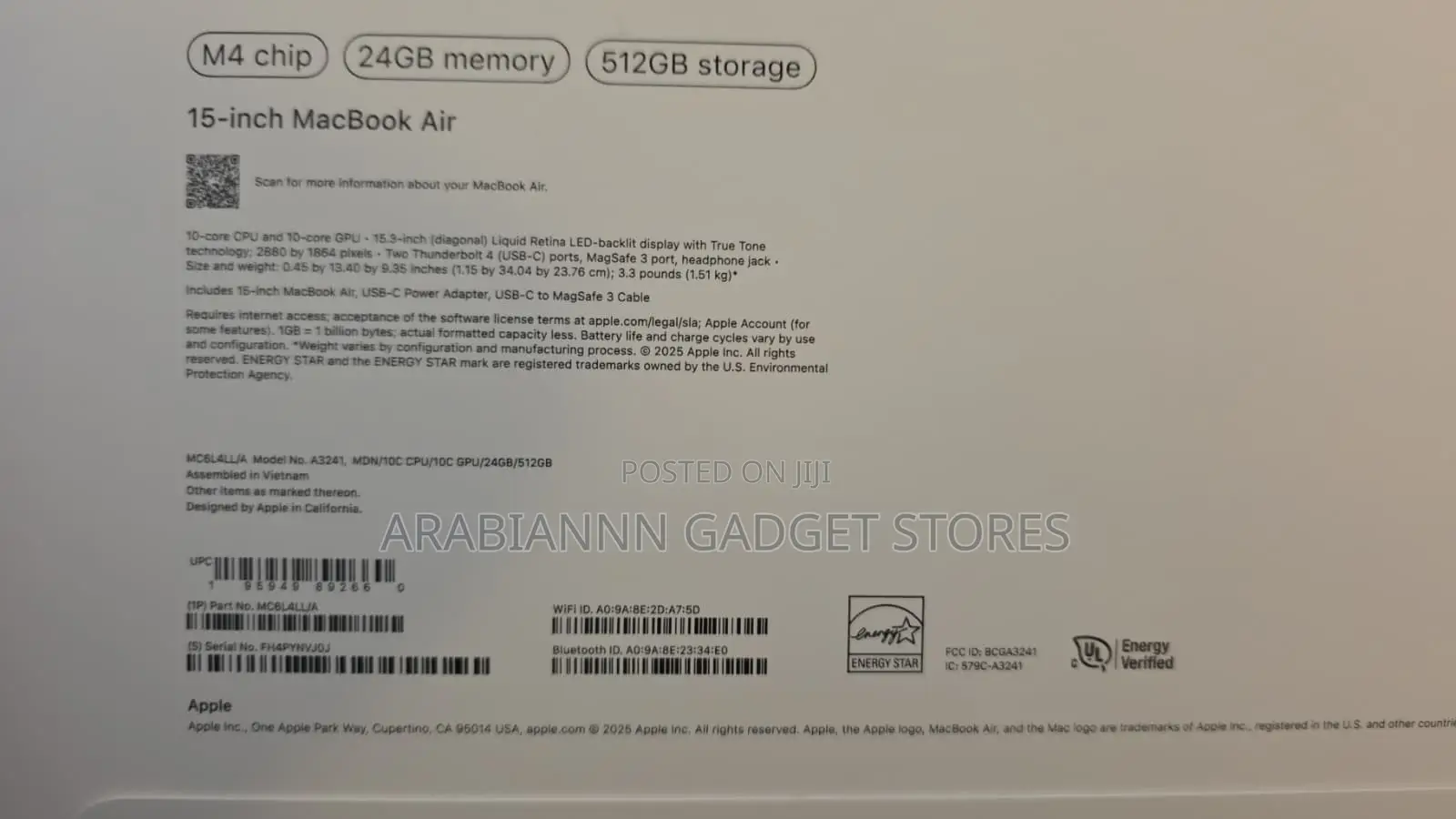 New Laptop Apple MacBook Air 2025 M4 15-inch 24GB Apple M4 SSD 512GB in ...