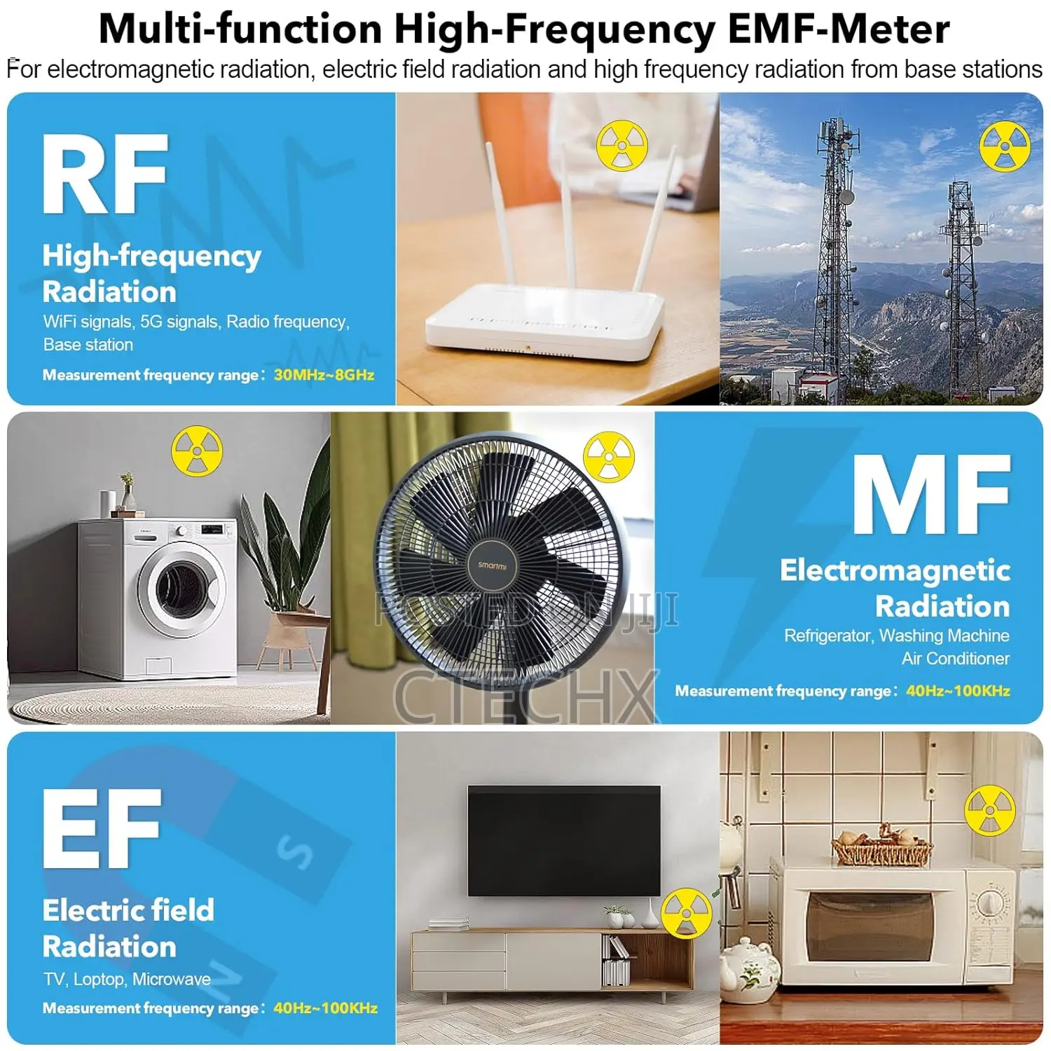 Emf Detector Mestek 5 In1 Ef/Mf/Rf Test Electric/Magnetic/High Freq ...