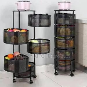 Rotatable Kitchen Storage Cart With 5-Tiers of Spinning Wire Baskets in ...
