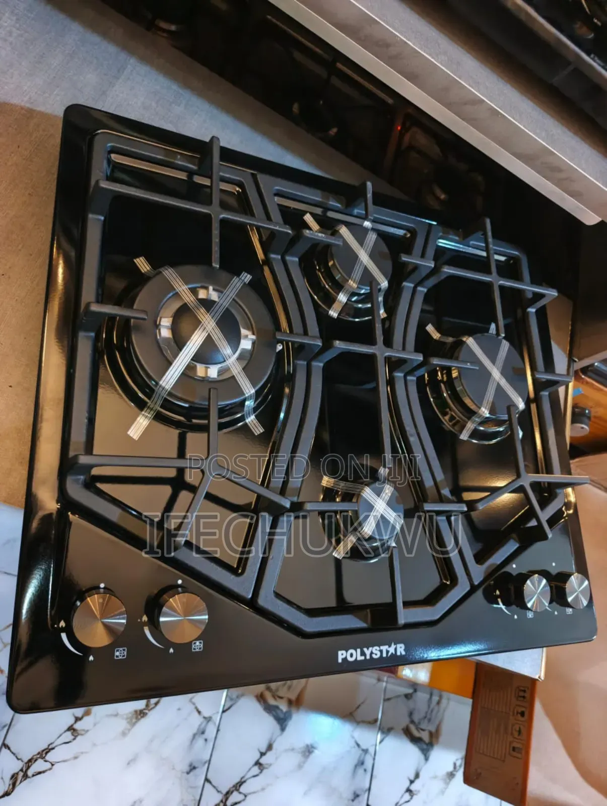 Original Polystar Inbuilt 60cm Luxury 4 Burners Black Steel Gas Cooker ...