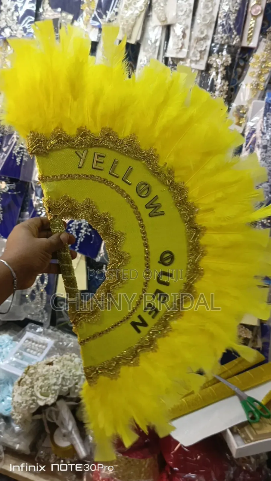 Yellow Customized Feather Hand Fan in Lagos Island (Eko) - Wedding Wear ...