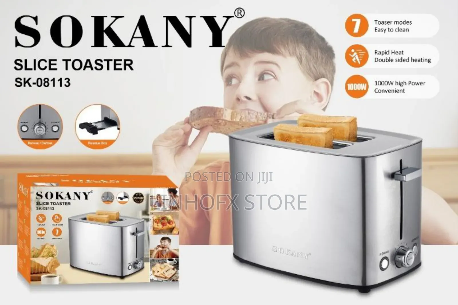 Sokany Electric Stainless Steel 2 Slice Multi-purpose Pop-up Toaster in ...