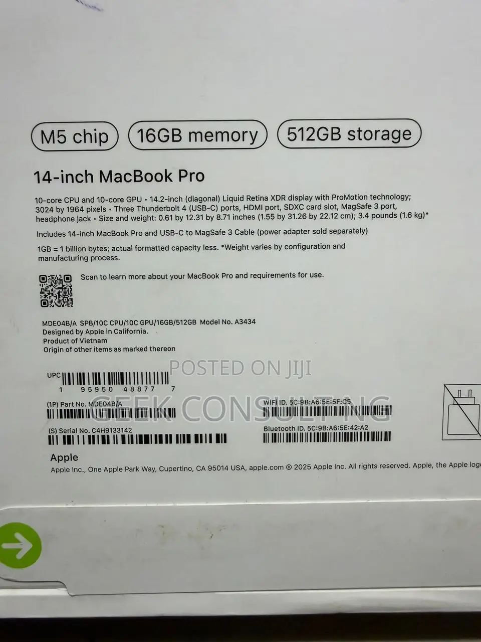 New Laptop Apple Macbook Pro 2025 M5 14-inch 16GB Apple M5 SSD 512GB ...