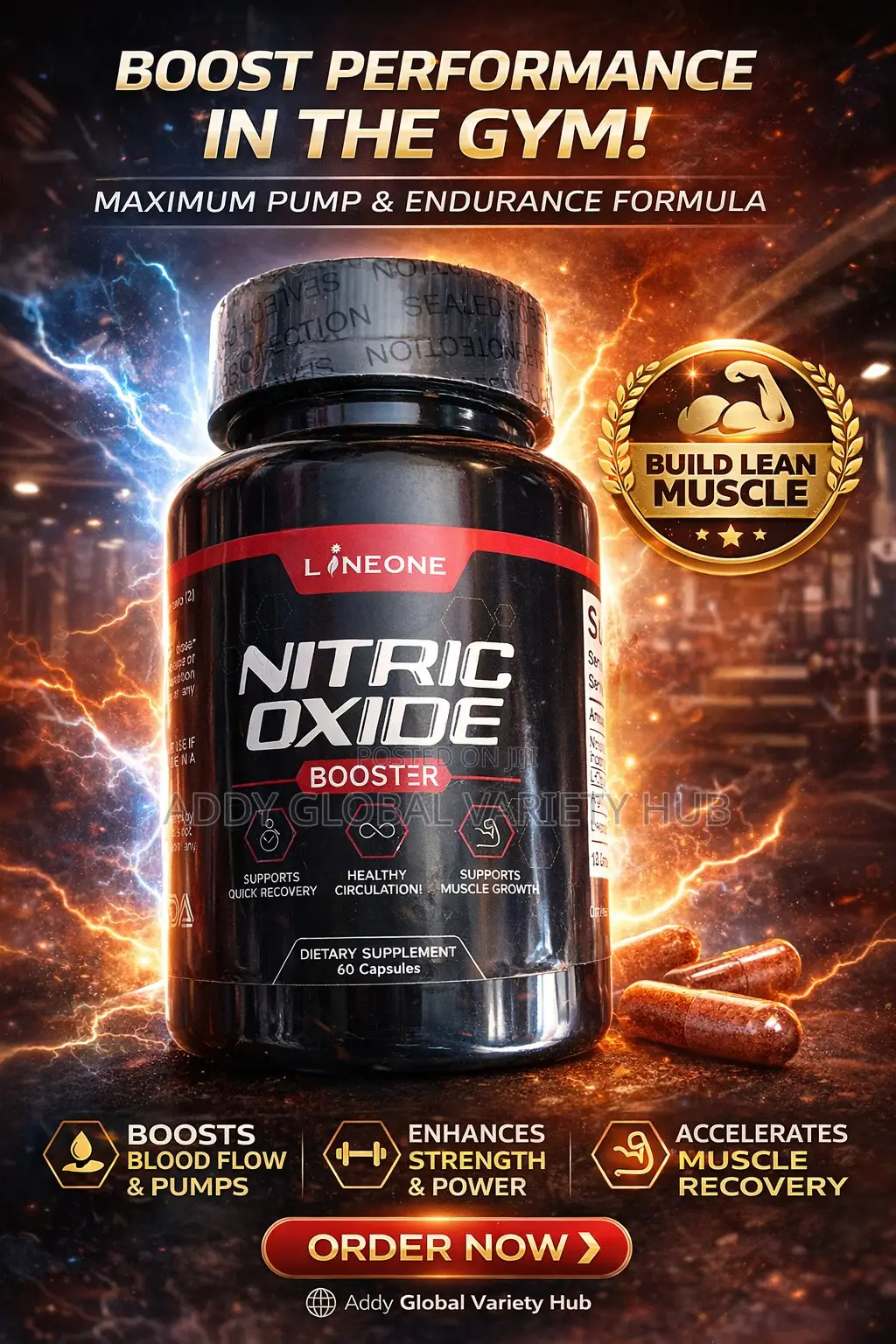 Nitric Oxide -Blood Flow-Extra Strength -Build Muscle (5x Effective ...