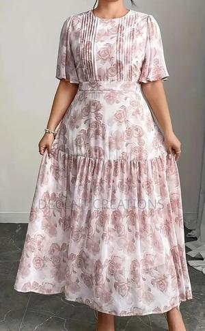 Mid - Year Promo: Elegant Pink Floral Chiffon Dress. Size 5xl for sale ...