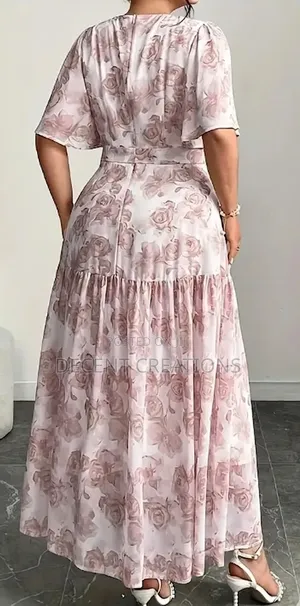 Mid - Year Promo: Elegant Pink Floral Chiffon Dress. Size 5xl for sale ...