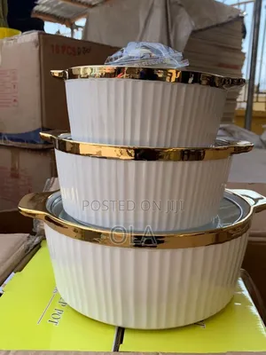 Luxury 3-Piece Porcelain Soup Pot Set – Elegant Gold Trim for sale ...