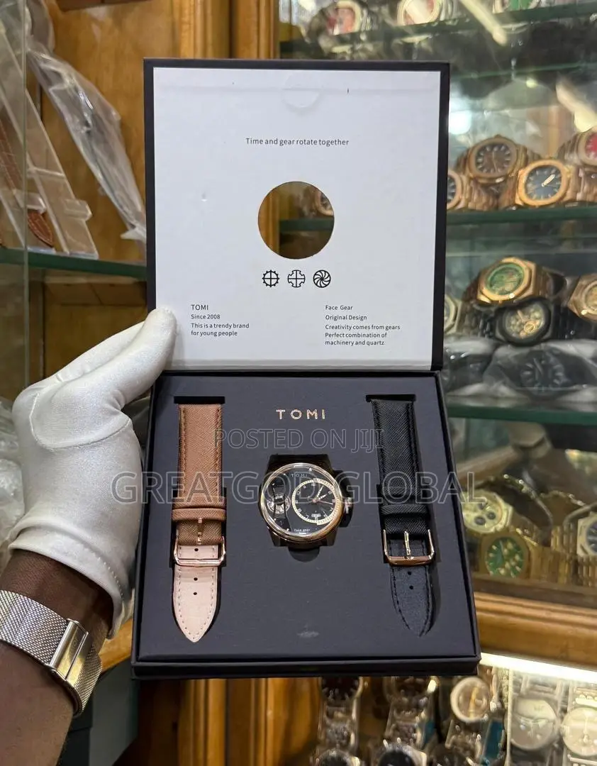 Tomi Face Gear Luxury Wristwatch With 2 Leather Straps Gift Box for ...