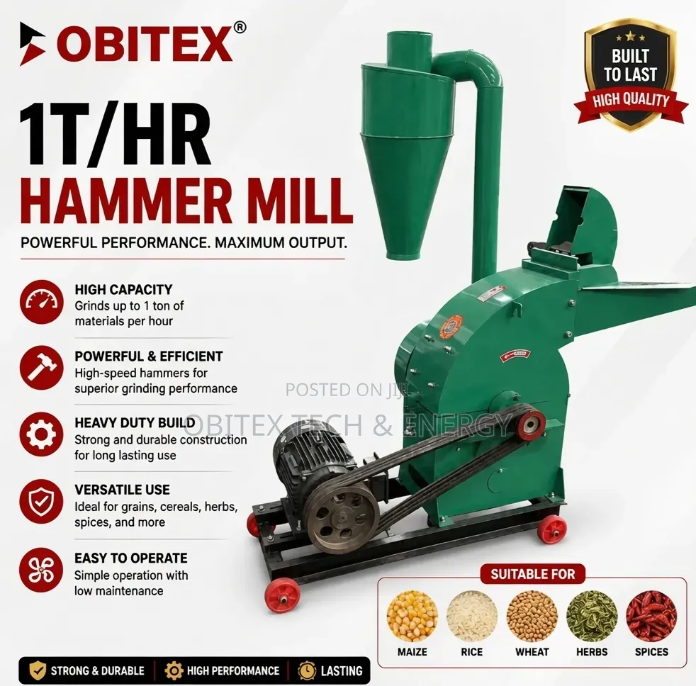 1ton/Hr Industrial Hammer Mill – Grain Crusher/Feed Processing Machine ...