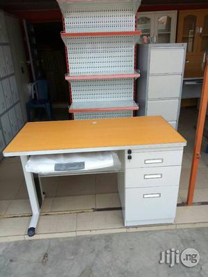 Metal Imported Office Table With Wood Top and Sided Drawer in Ojo ...