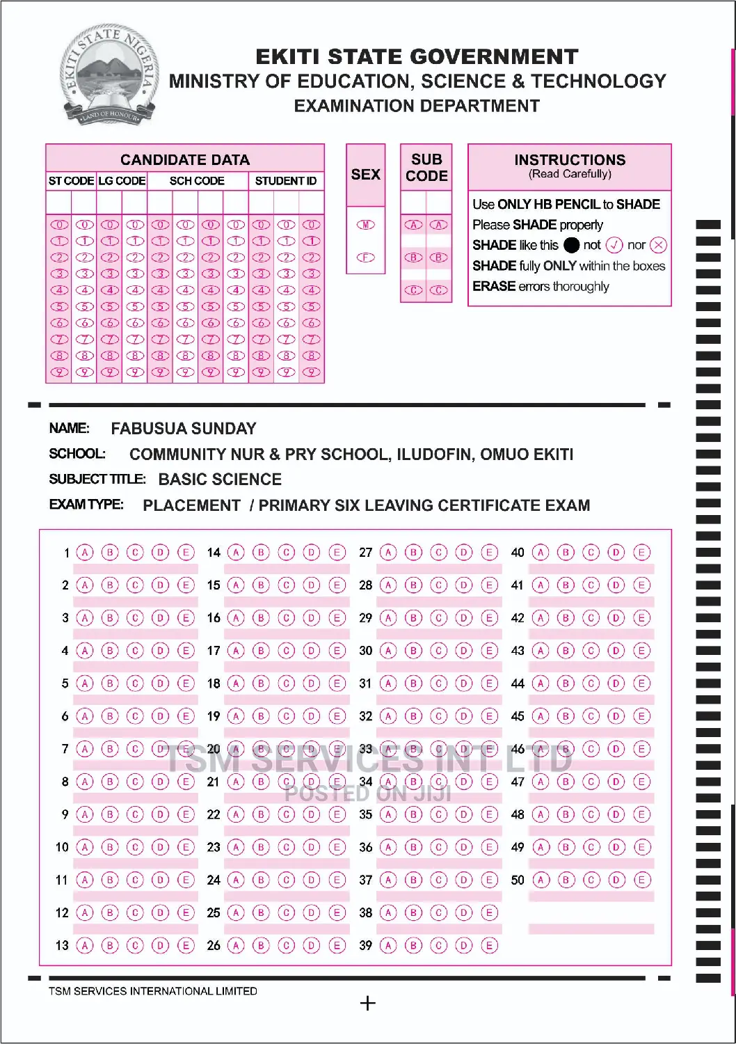 Optical Mark Reader (Omr) Scanners and Answer Sheets in Agege ...