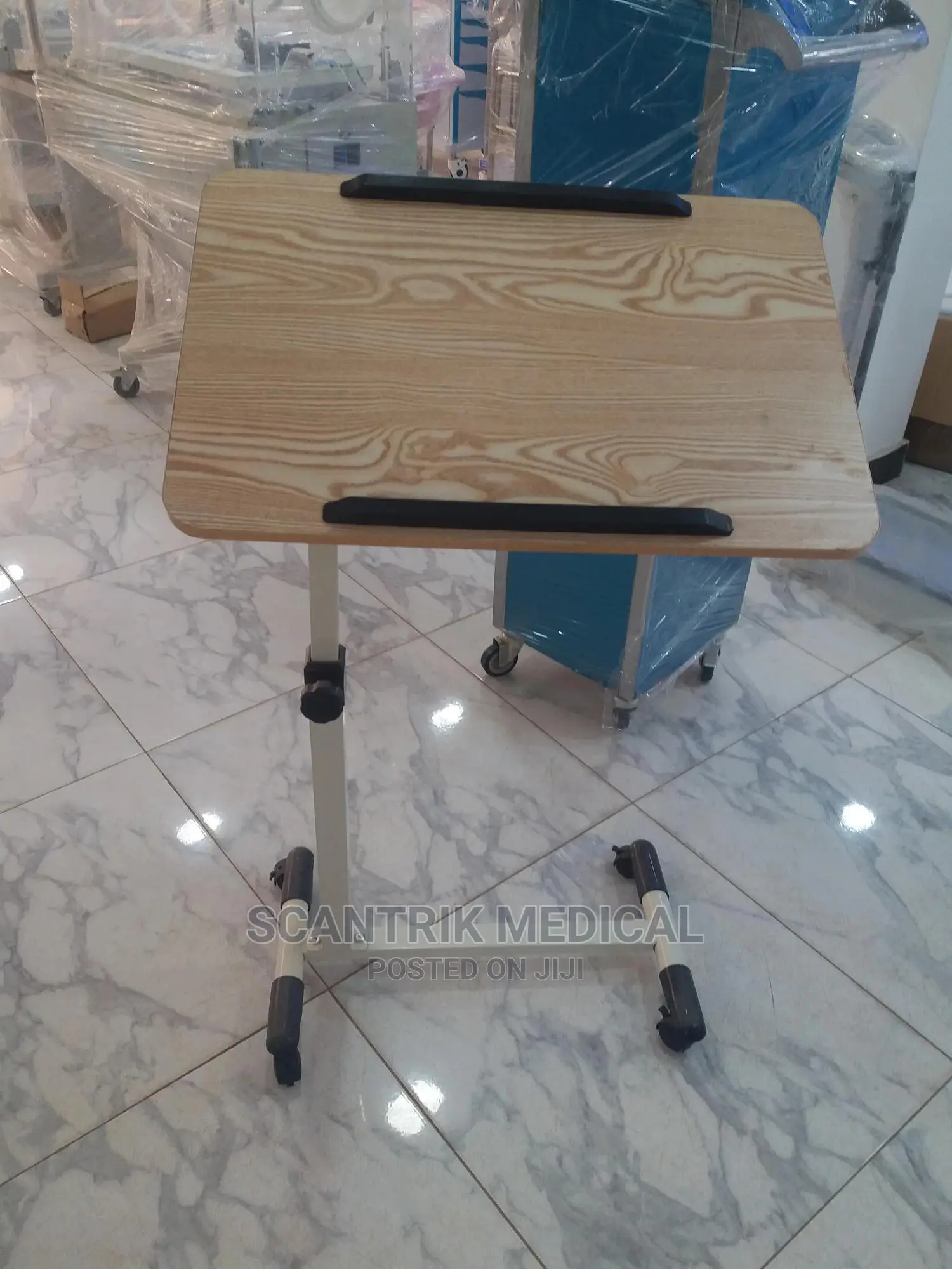 Hospital Style Overbed Table With Adjustable Height Tilt Top in Karmo ...