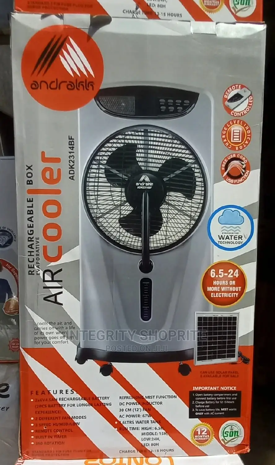 Andrakk Rechargeable Air Cooler Box Mist Fan+ Remote + FREE in Lagos ...